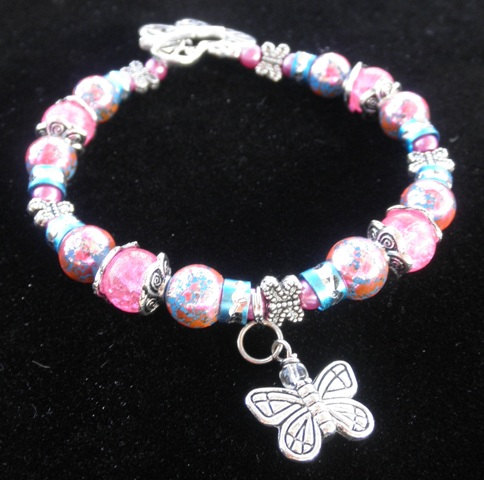 Butterfly Graffiti Charm Bracelet Pink and Blue - Sparkle By Monica