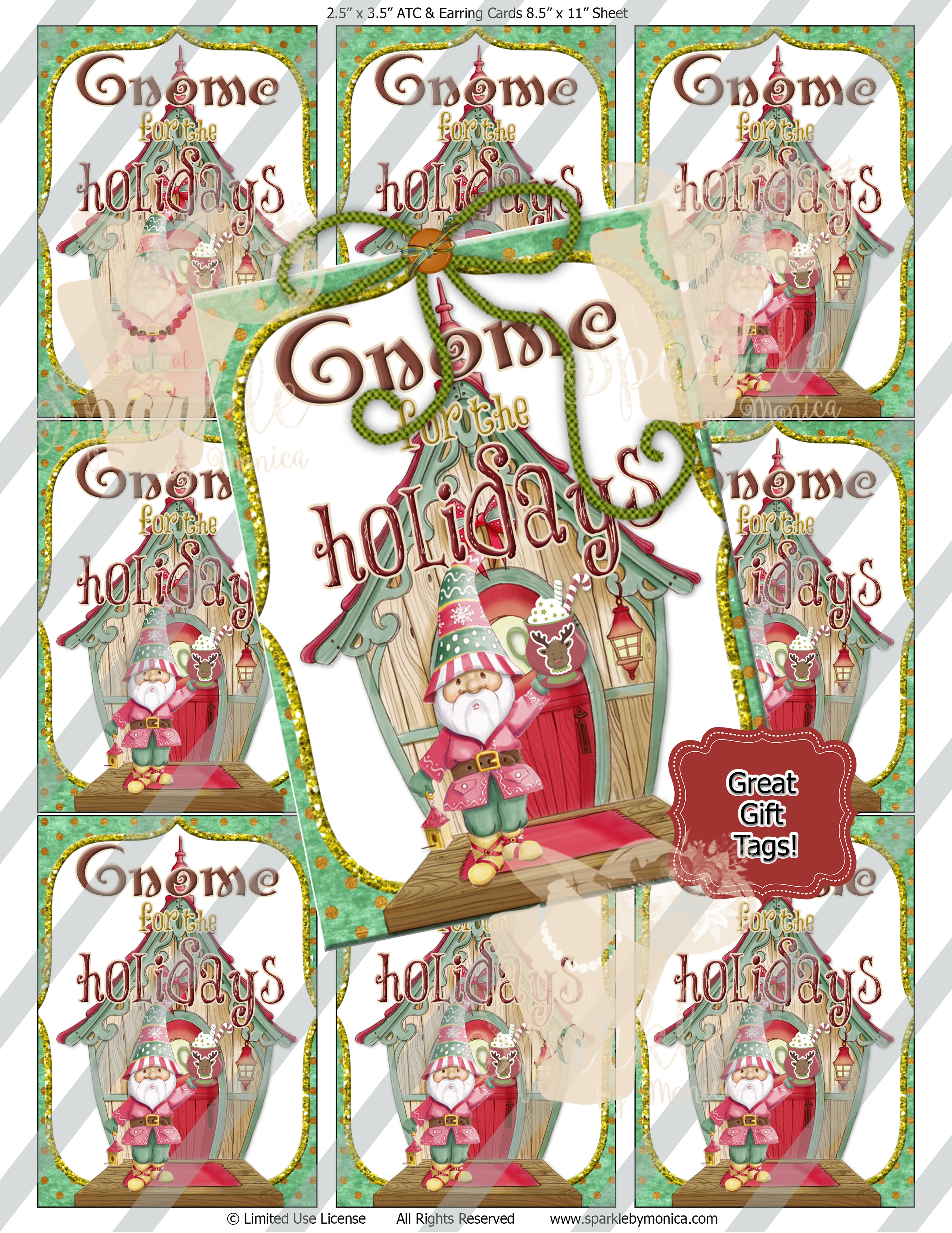 Gnome for the Holidays, Digital Jewelry Tags & ATC Cards: Instant ...