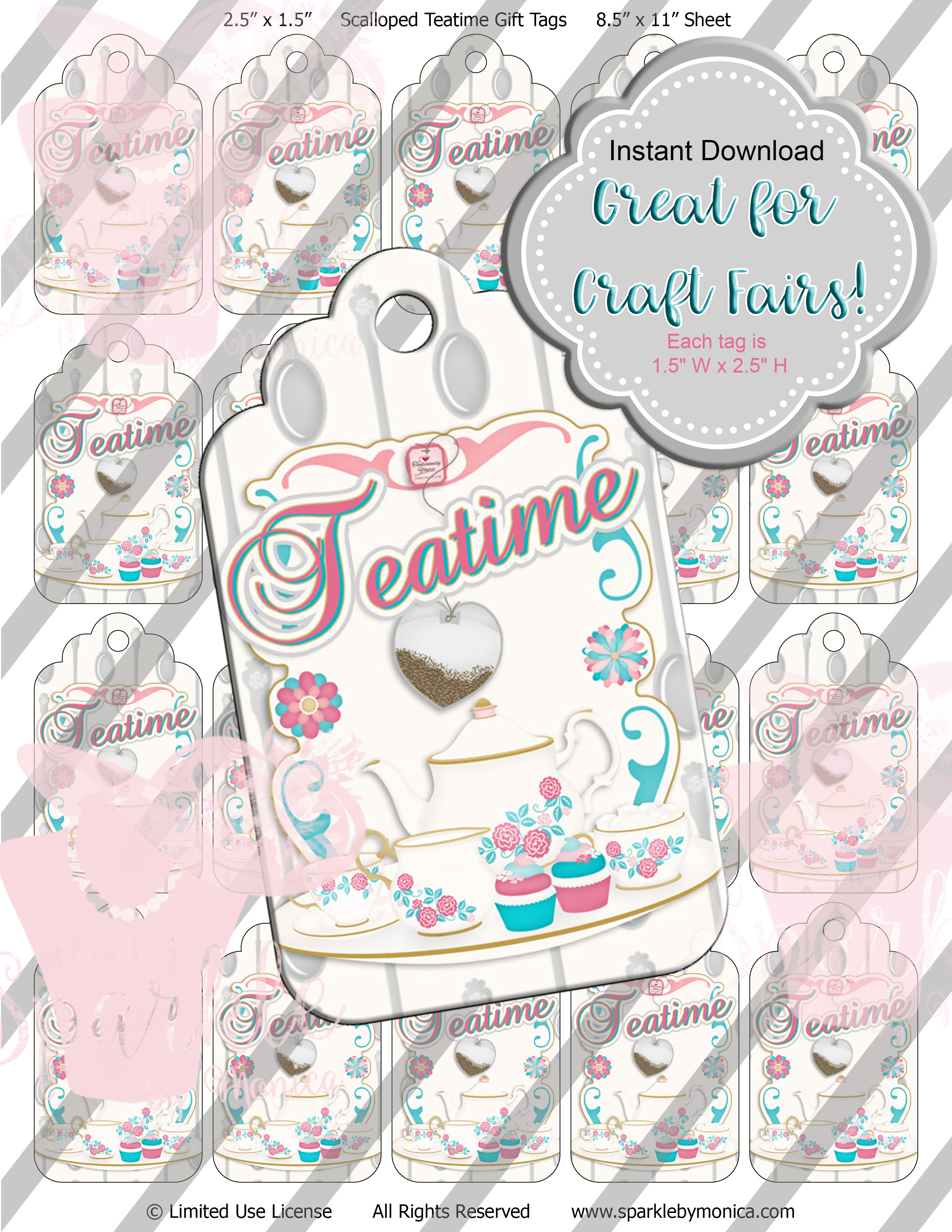 Teatime Shabby Chic Digital Gift Tags: Instant Download - Sparkle By Monica